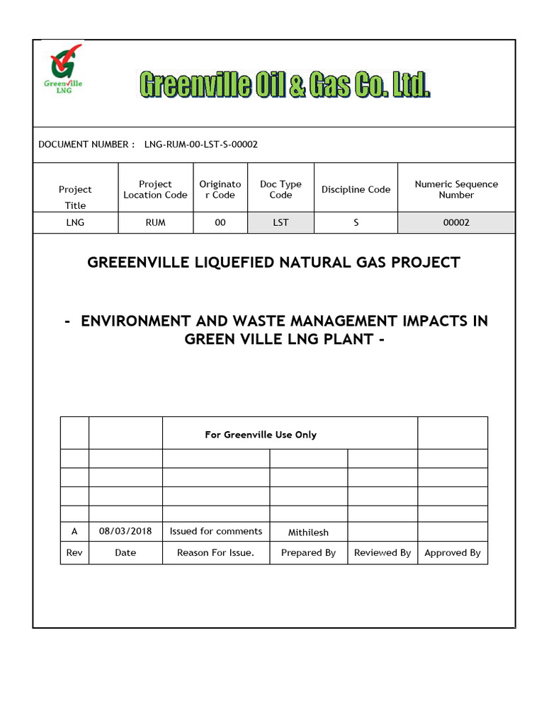 LNG Waste Management Plan - Sample | PDF | Liquefied Natural Gas | Sewage