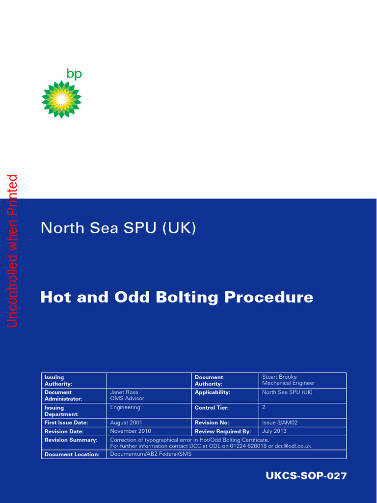 Hot and Odd Bolting Procedure | PDF | Mechanical Engineering