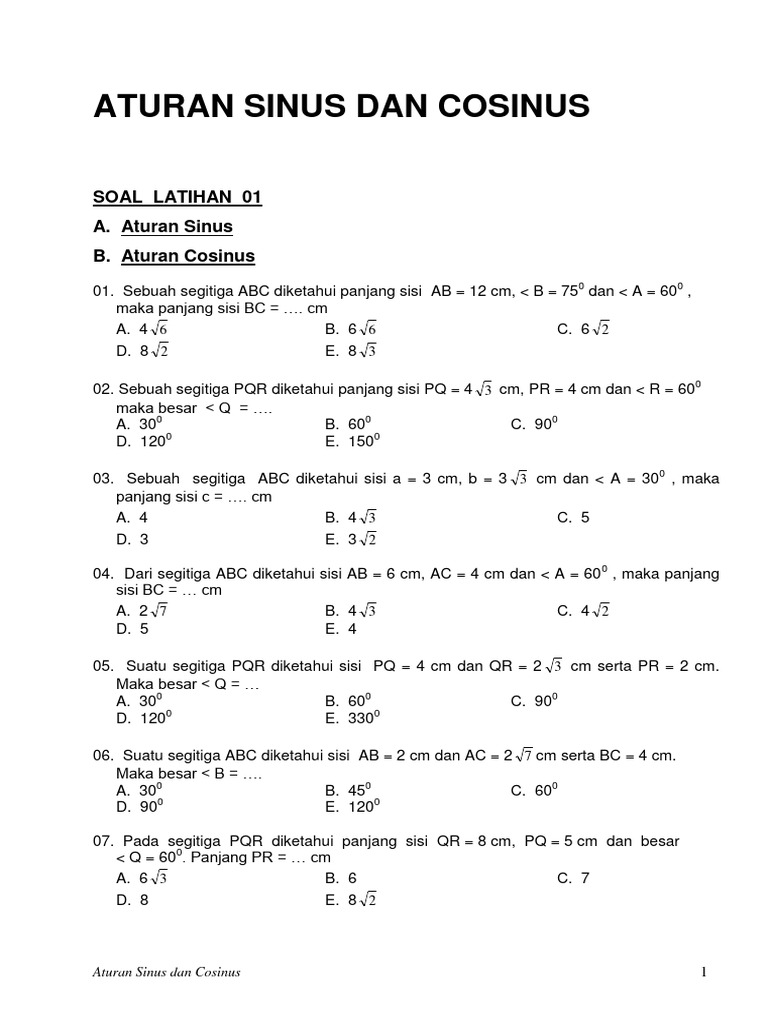 Irvan Dedy Latihan Aturan Sinus Dan Aturan Cosinus | PDF | Metode & Bahan Ajar