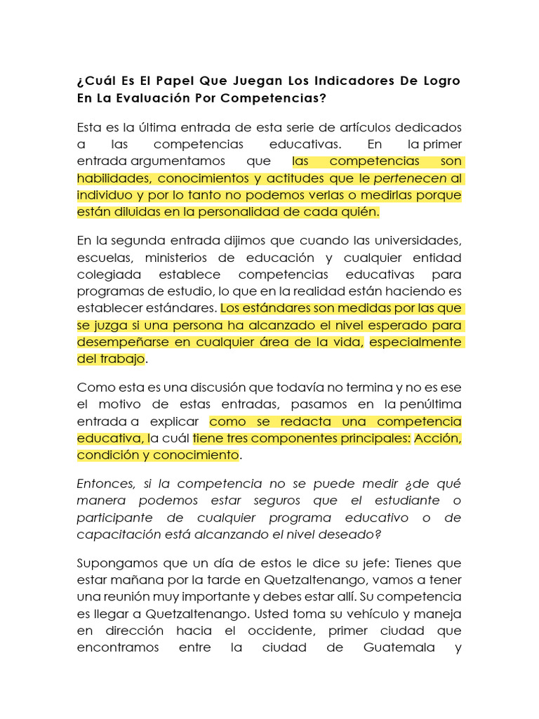El Papel de Los Indicadores de Logro en La Evaluación Por Competencias | PDF | Plan de estudios ...
