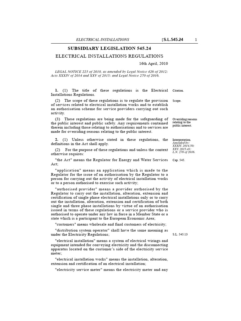 Electricity Installations Regulations | PDF | Electrical Wiring | Fuse ...
