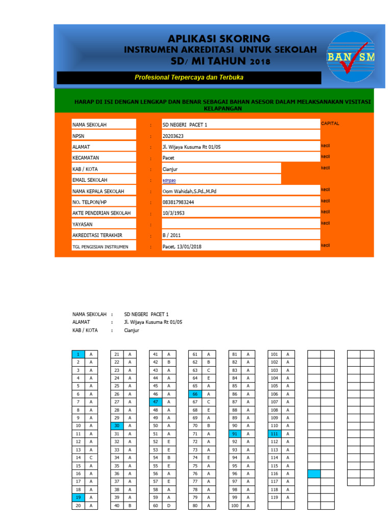 Aplikasi Skoring Evadir SDN PACET 1 2017 | PDF