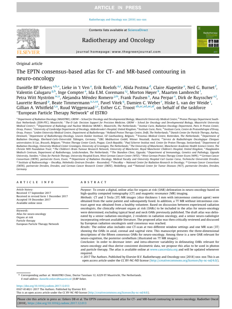 Brain Volumen Contouring EPTN GUIDELINES EEKERS'18 | PDF | Radiation ...