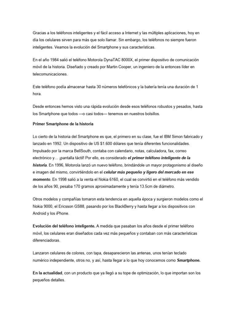 Evolución de los celulares: Antes y ahora | PDF | Smartphone ...