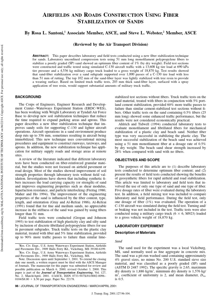 Airfields and Roads Construction Using Fiber | PDF | Strength Of Materials | Sand