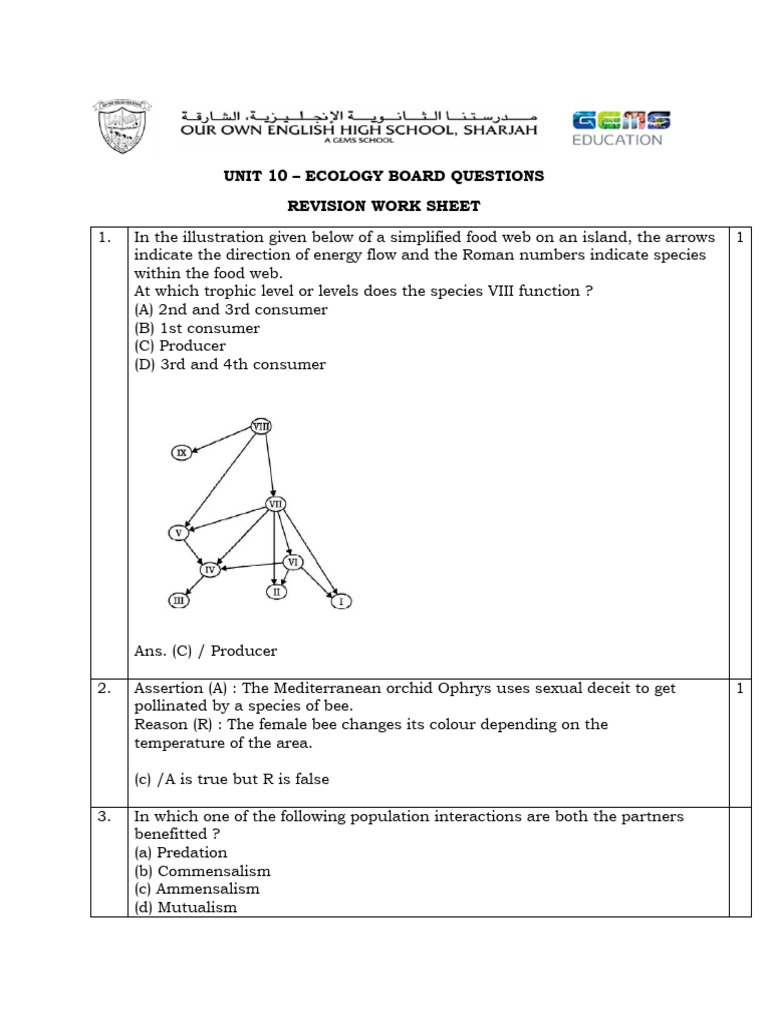 Ecology Revision Questions and Answers | PDF | Decomposition | Food Web