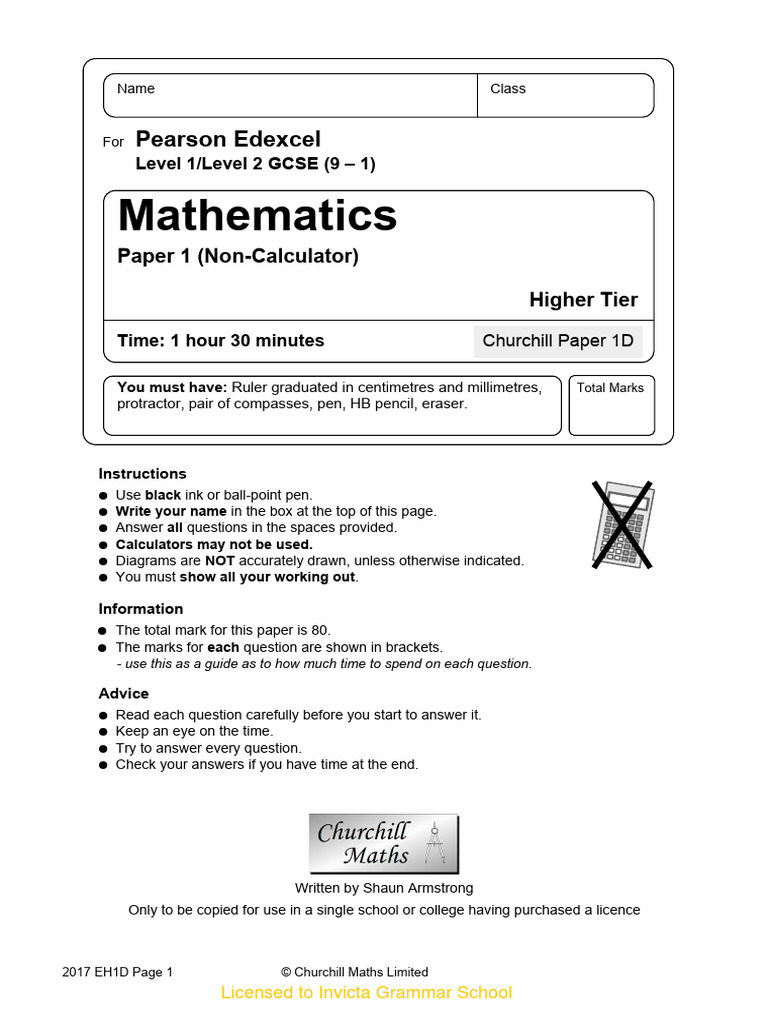 Churchill Set D Paper 1 3 | PDF | Mathematics
