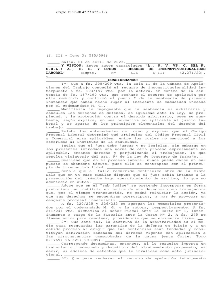 Fallo de Salta - Relacionado Con El Incidente de Verificacion de Credito Laboral | PDF | Ley ...