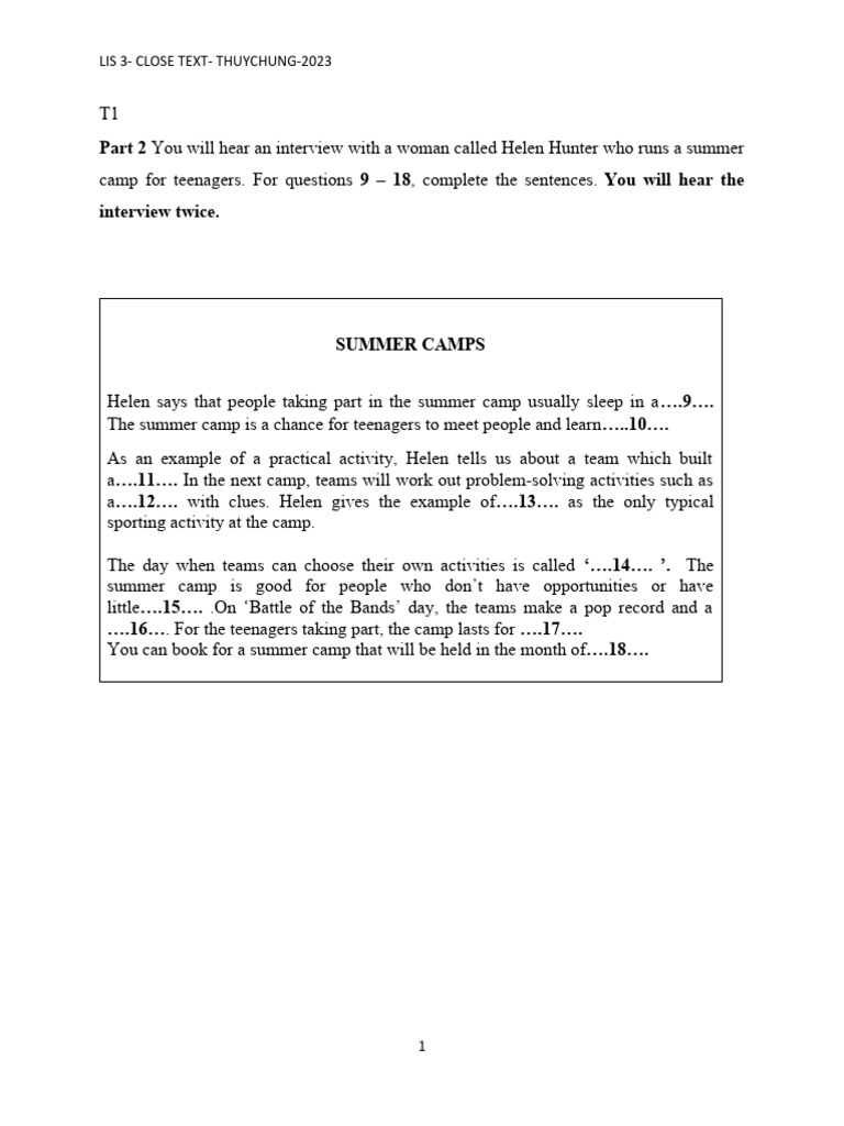 Nghe 3 - Close Text | PDF | Foreign Language Studies