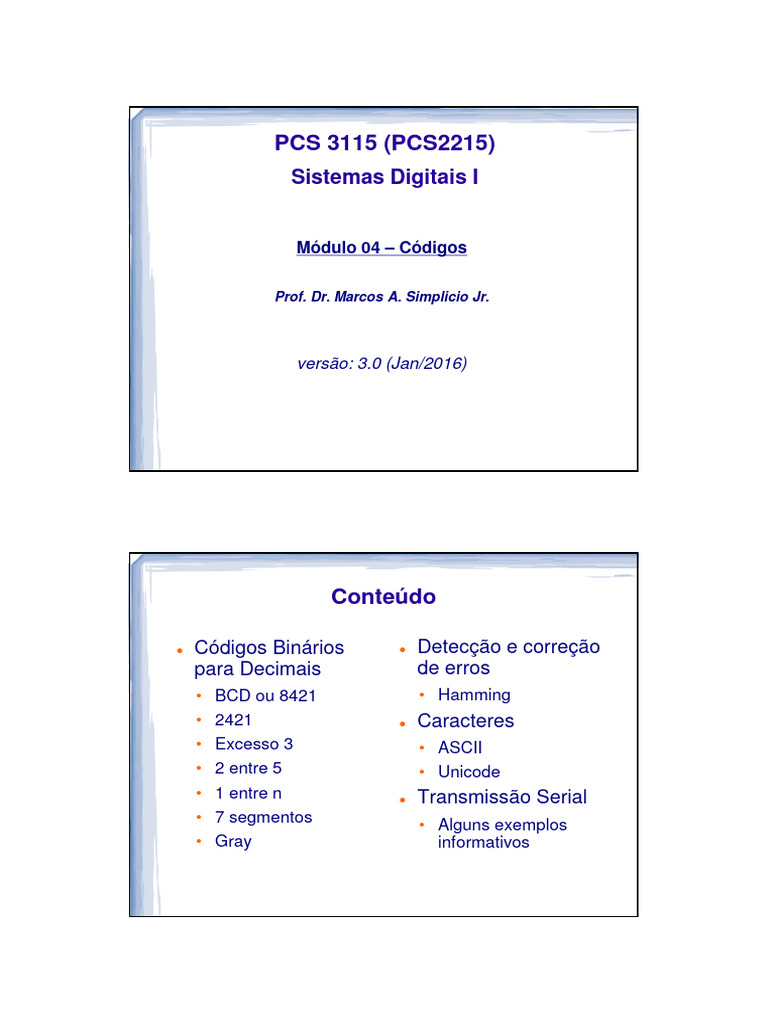 pcs3115 11 Codigos Vmarcos | PDF | Codificação binária decimal | Ascii