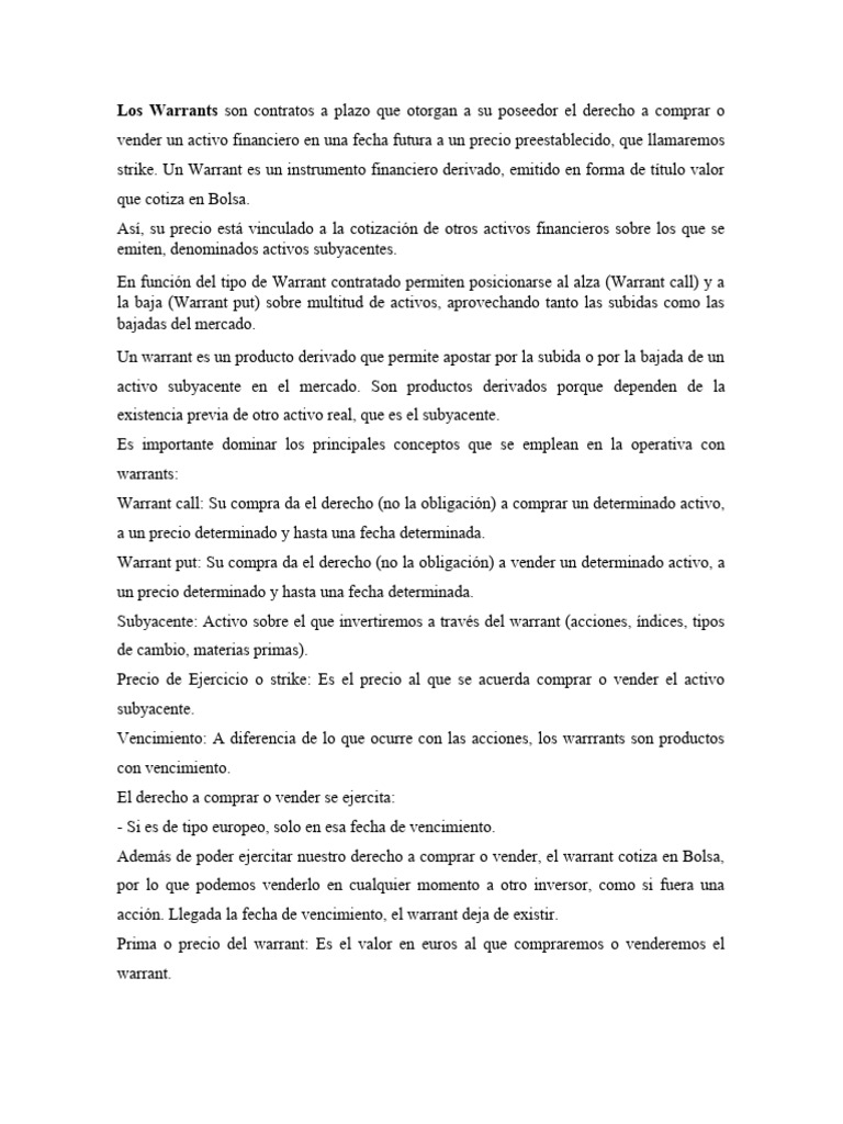 INVESTIGACI N PDF Bolsa Warrant Finanzas 