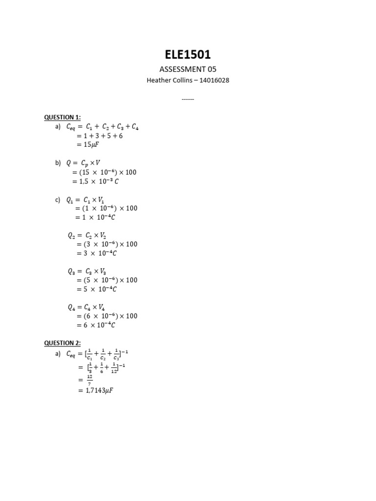 Ele1501 Assignment 5 | PDF | Series And Parallel Circuits | Capacitor