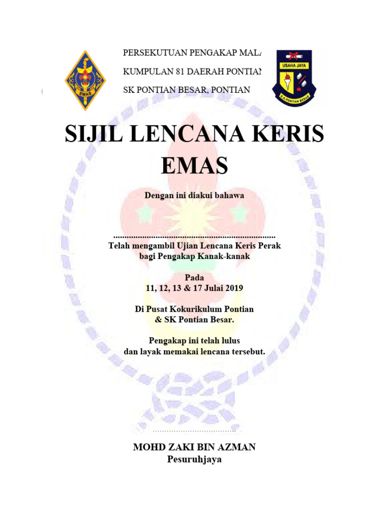 SIJIL KERIS EMAS | PDF