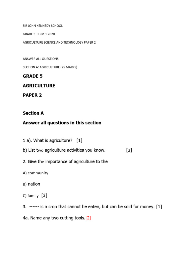 Grade 5 Agric science and technology paper 2 | PDF