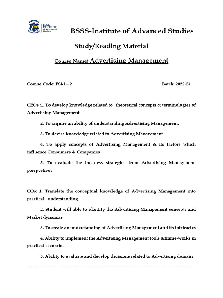 Advertisement Management Pdf Retail Brand