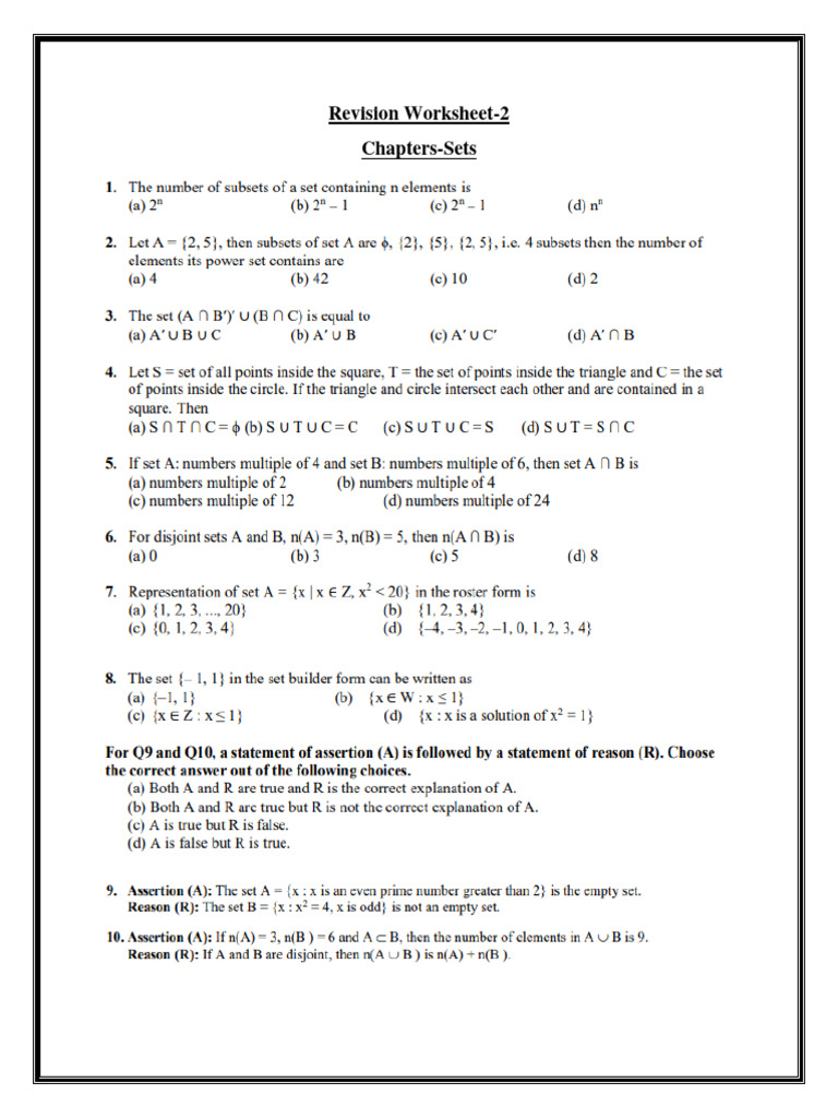 Revision Worksheet-2 | PDF