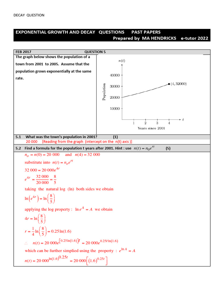 Exponential Growth and Decay Questions Past Papers MAT1510 2022 | PDF ...