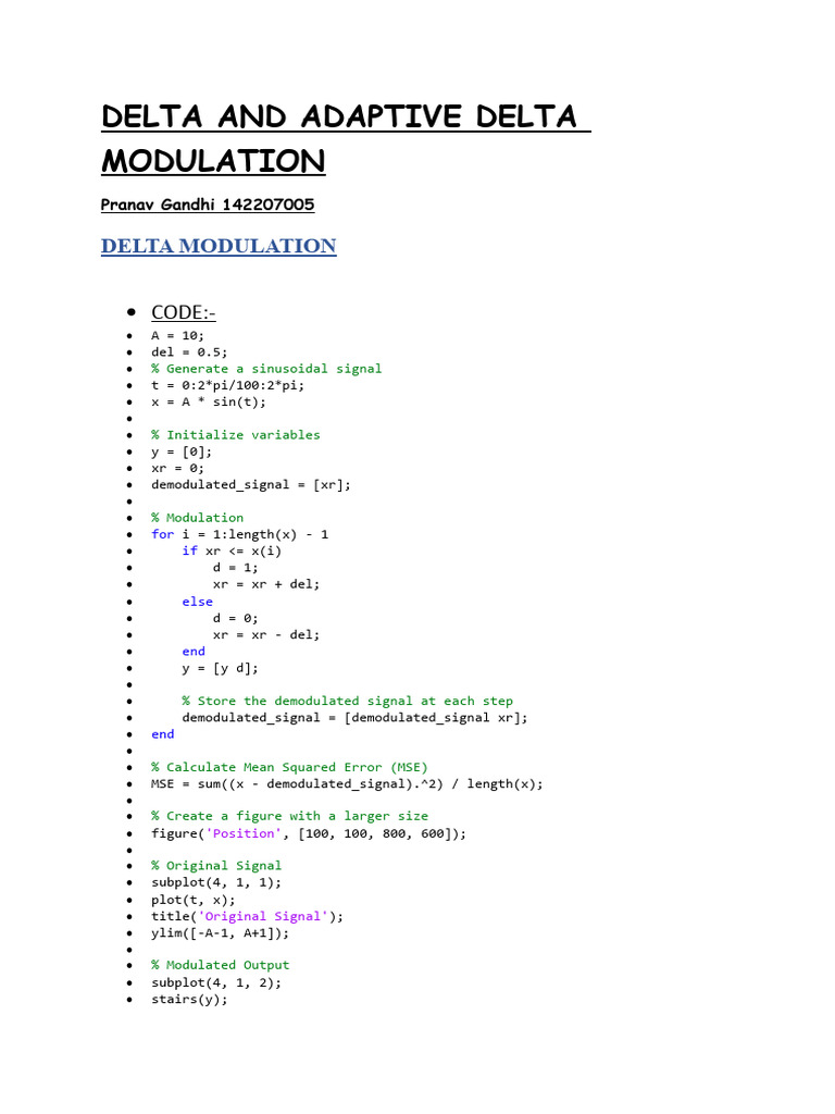 Delta And Adaptive Delta Modulation Pdf Algorithms Telecommunications