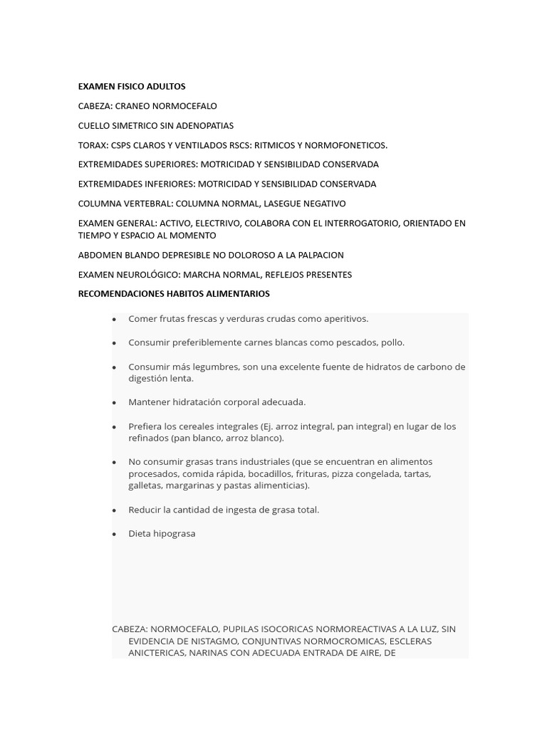 Examen Fisico Adultos y Recomendaciones Alimenticias | PDF | Panes ... Examen Fisico Adultos y Recomendaciones Alimenticias | PDF | Panes ...