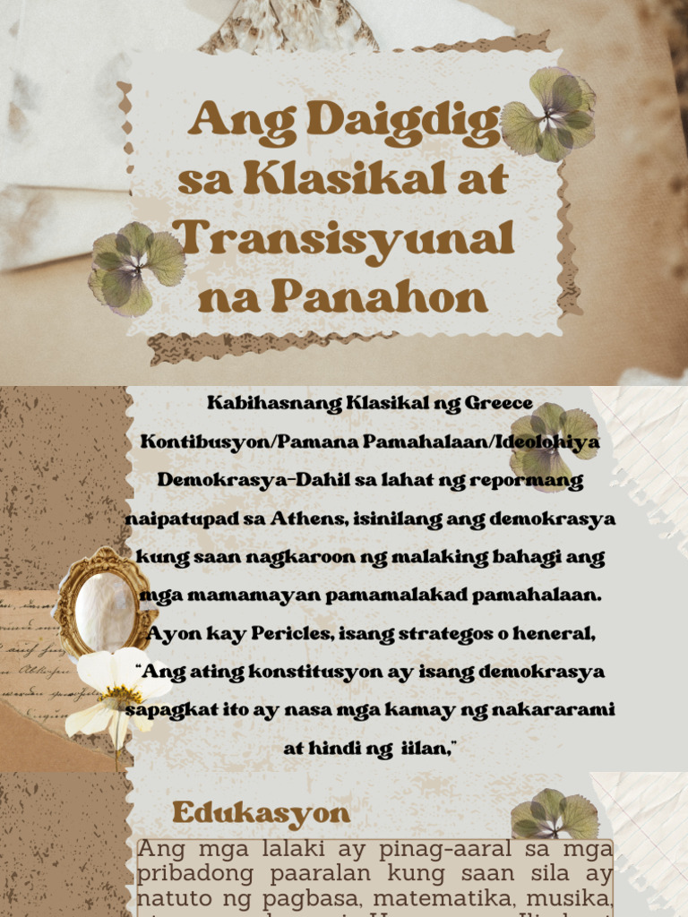 Ang Daigdig Sa Klasikal at Transisyunal Na Panahon | PDF