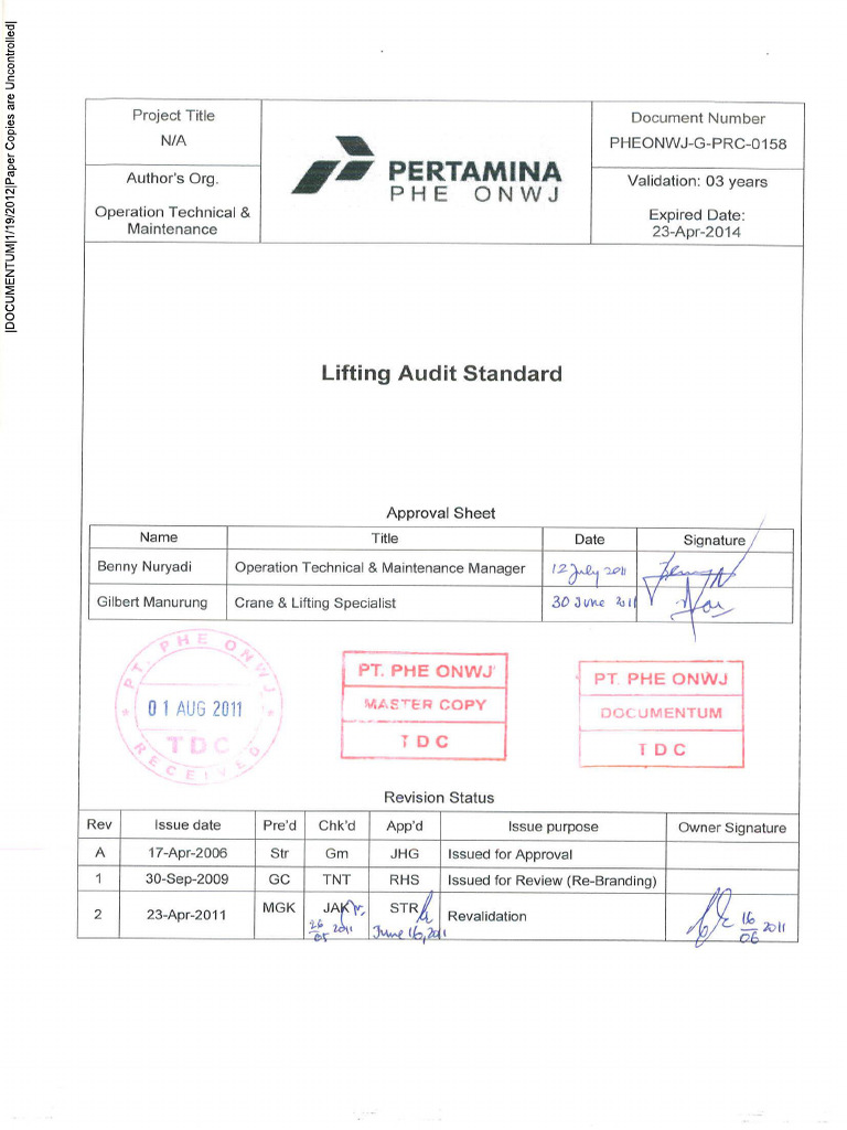 PHEONWJ-G-PRC-0158 Lifting Audit Standart | PDF