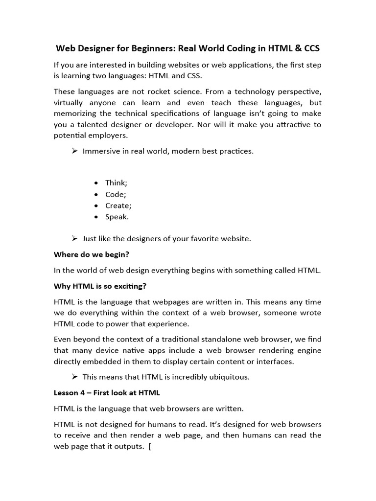 Web Designer For Beginners | PDF | Html | World Wide Web