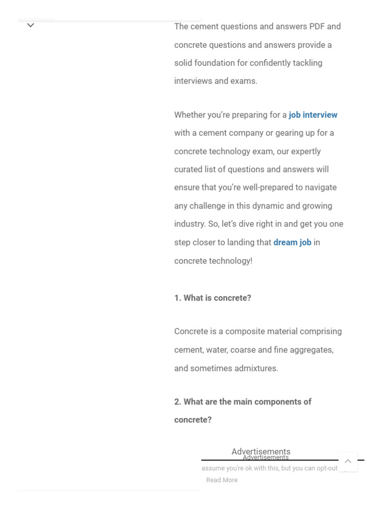 Top 100 Concrete Technology Interview Questions and Answers | PDF ...