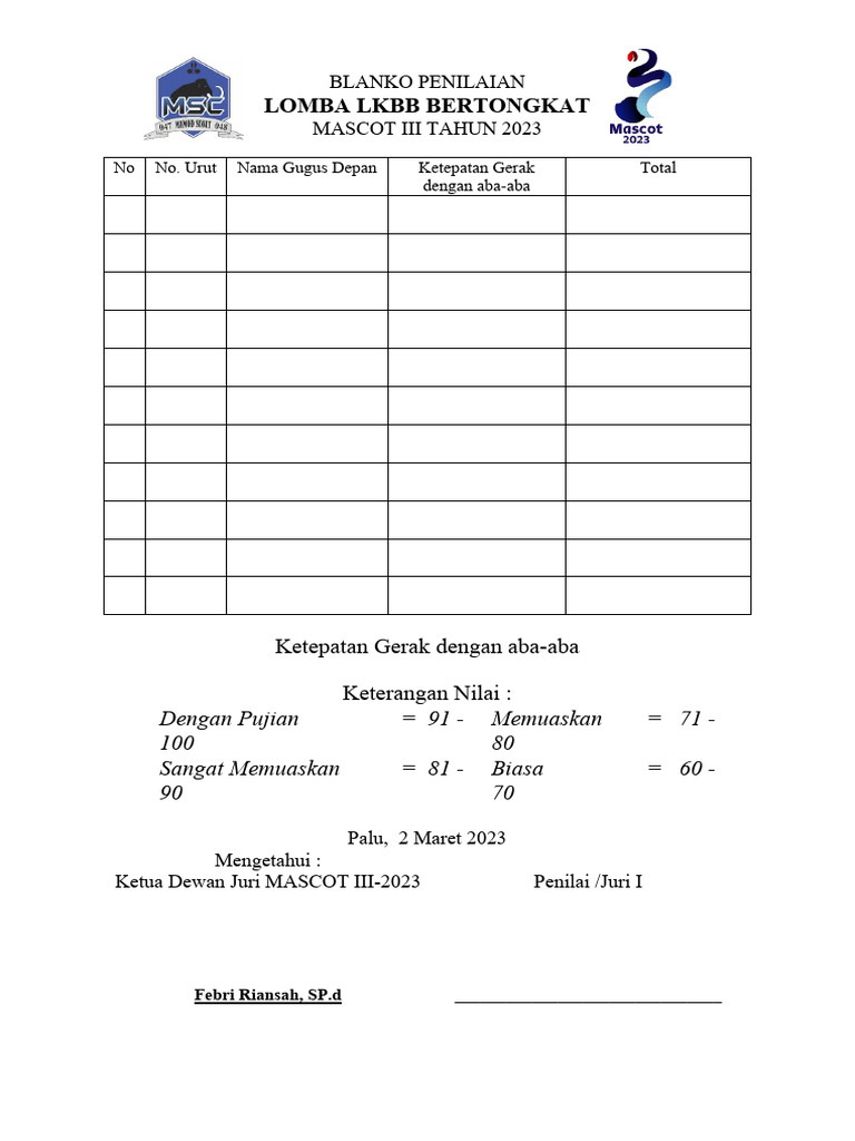 Blanko Penilaian LKBB BERTONGKAT | PDF