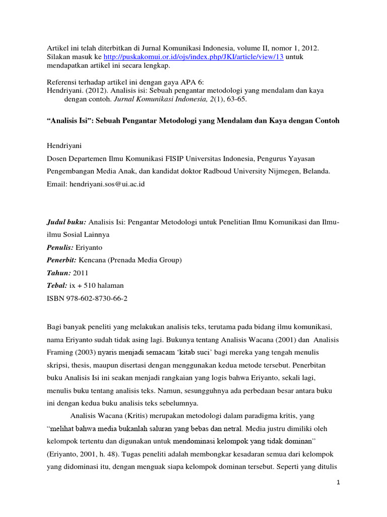 Metodologi Analisis Isi Eriyanto | PDF | Ilmu Sosial