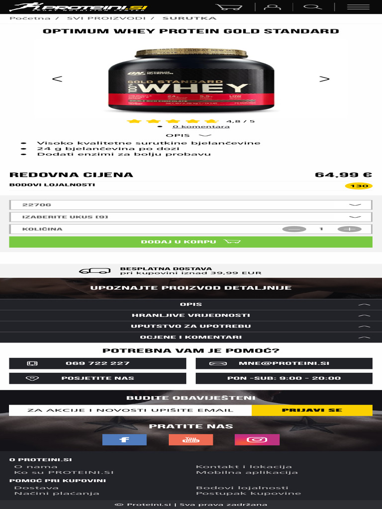 Optimum Whey Protein Gold Standard - Sportska Prehrana Proteini - Si | PDF