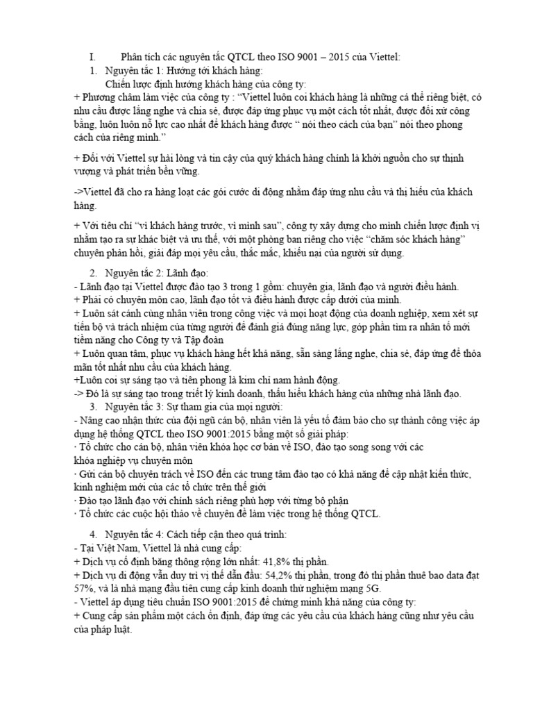 Tóm tắt ISO Viettel-QTCL | PDF