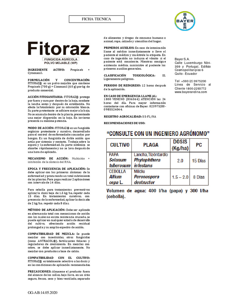 Fitoraz 76 PM Bayer Ficha Tecnica Ecuador | PDF | Especialidades Medicas | Medicina CLINICA