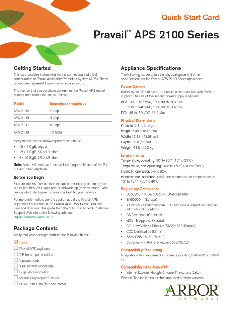 Pravail APS 2100 Quick Start Card | PDF | Ip Address | Electrical Connector