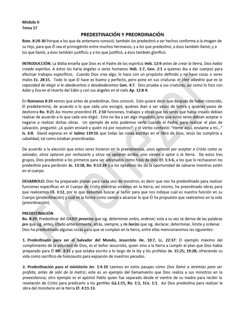 Tema 17 Predestinacion y Preordinacion-1 | PDF