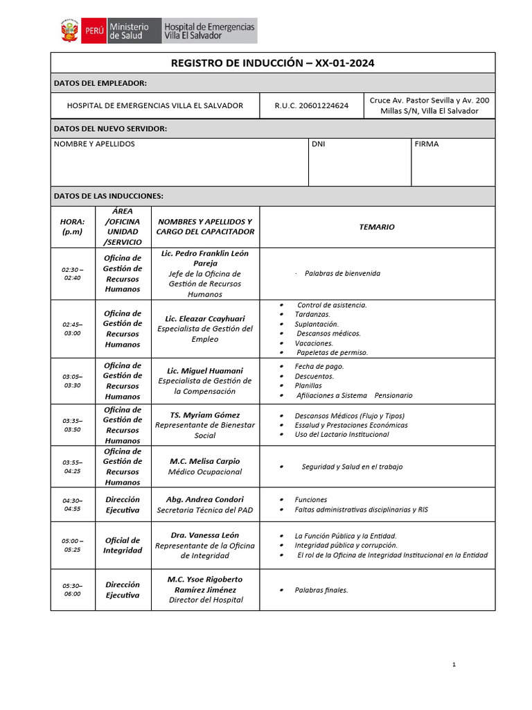 INDUCCION Plantilla | PDF