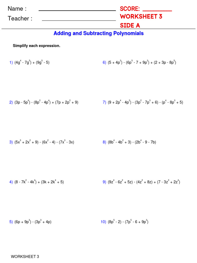 Algebra - Add-Sub Poly Version 3 | PDF | Mathematics | Abstract Algebra