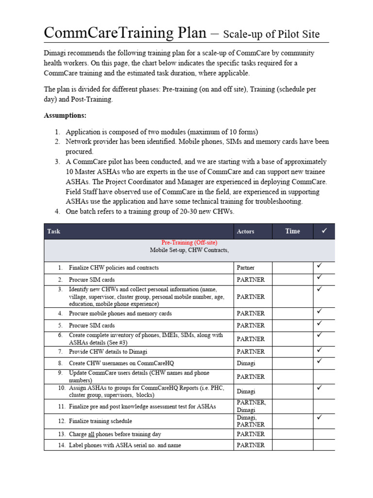 CommCare Scale Up - Training Plan | PDF | Mobile Phones | Computing
