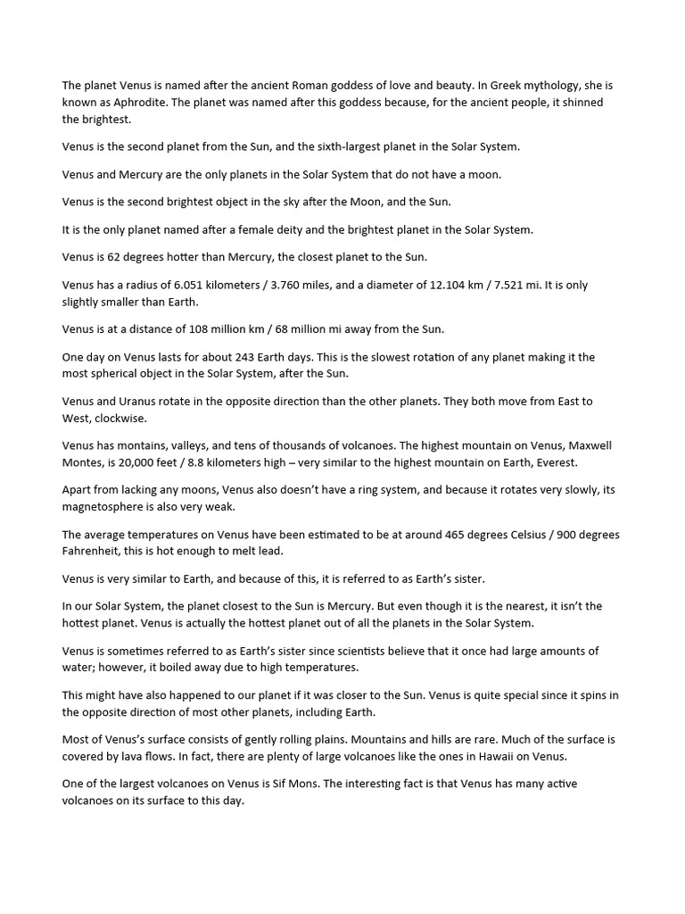 The Planet Venus Is Named After The Ancient Roman Goddess of Love and ...