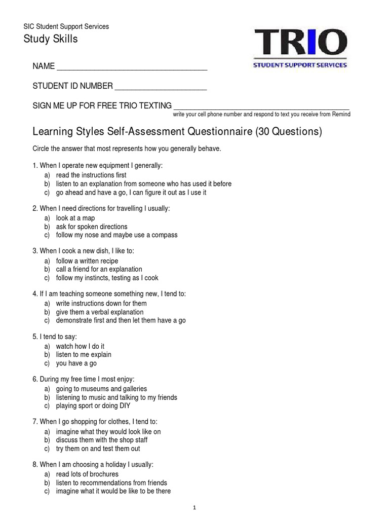 TRIO Learning Styles Assessment Fall 2017 | Download Free PDF ...