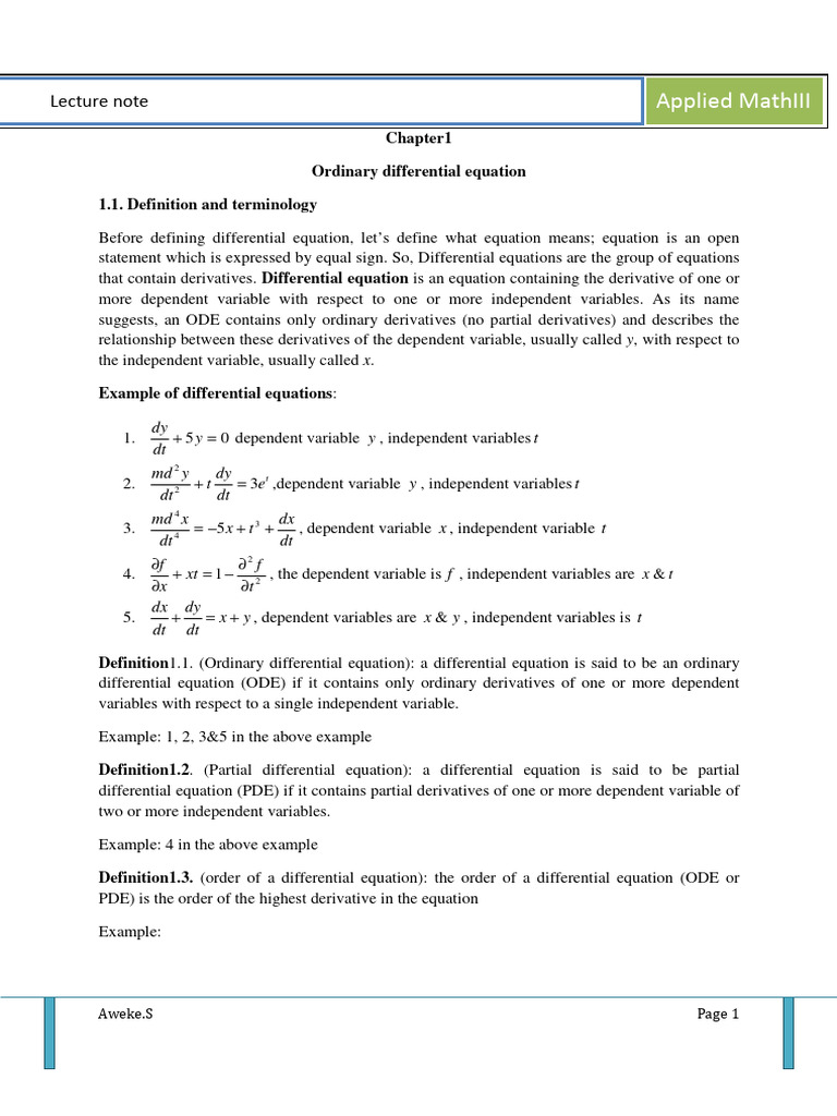 AppIII (Lecture) | PDF | Ordinary Differential Equation | Equations