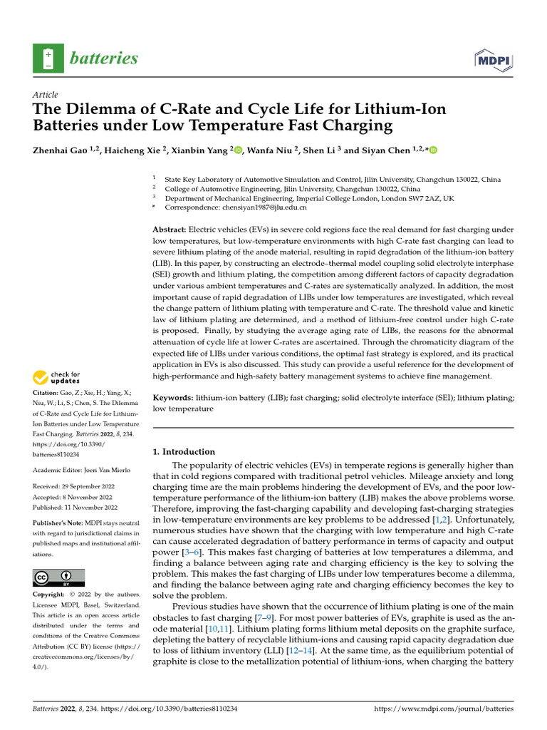 The Dilemma of C-Rate and Cycle Life For Lithium-Ion Under Low ...