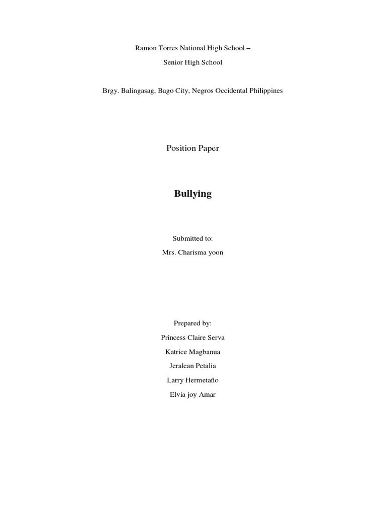 Bullying: Position Paper | Download Free PDF | Bullying | Interpersonal ...