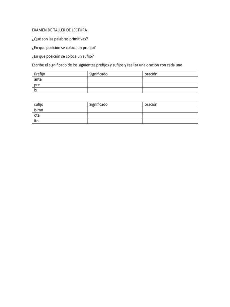 EXAMEN DE TALLER DE LECTURA 13 de Marzo | PDF EXAMEN DE TALLER DE LECTURA 13 de Marzo | PDF