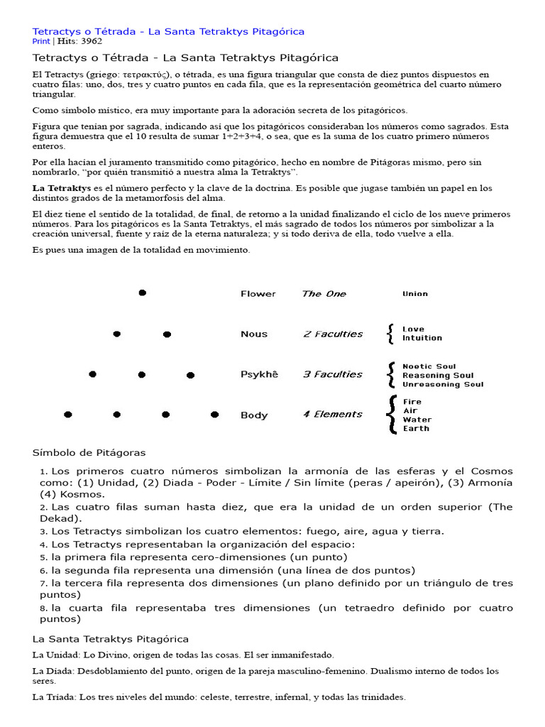 Tetractys o Tétrada - La Santa Tetraktys Pitagórica | PDF