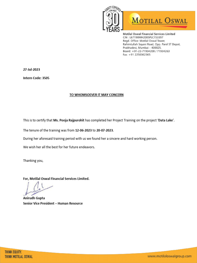 3505-Pooja Rajpurohit Intern Letter | PDF 3505-Pooja Rajpurohit Intern Letter | PDF
