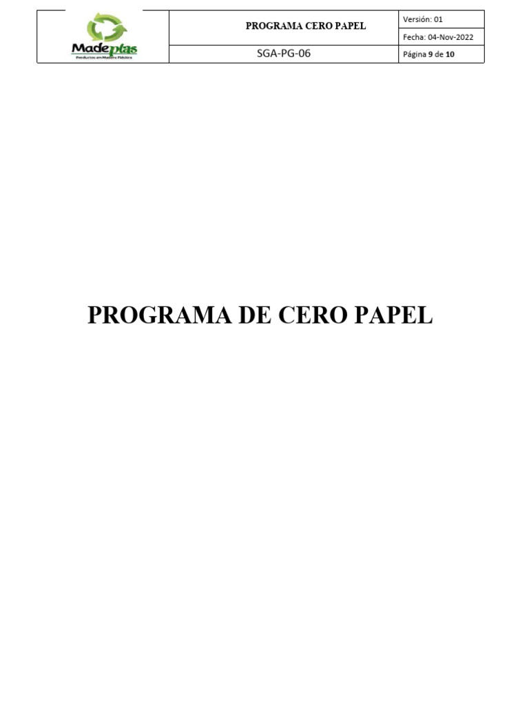 SGA-PG-06 Programa Cero Papel | PDF | Papel | Residuos