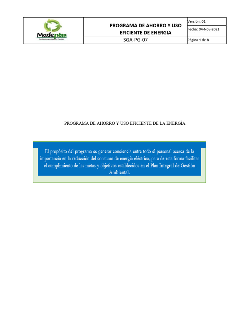 SGA-PG-07 Programa de Uso Eficiente de Energia | PDF | Energía ...