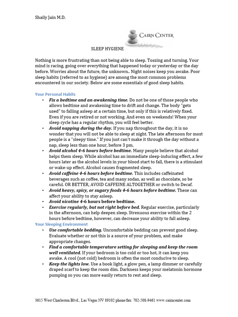 Sleep Hygiene | PDF | Sleep | Insomnia