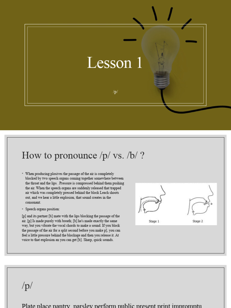 Lesson 1 - Plosive Consonants P and B | PDF | Human Voice | Linguistics