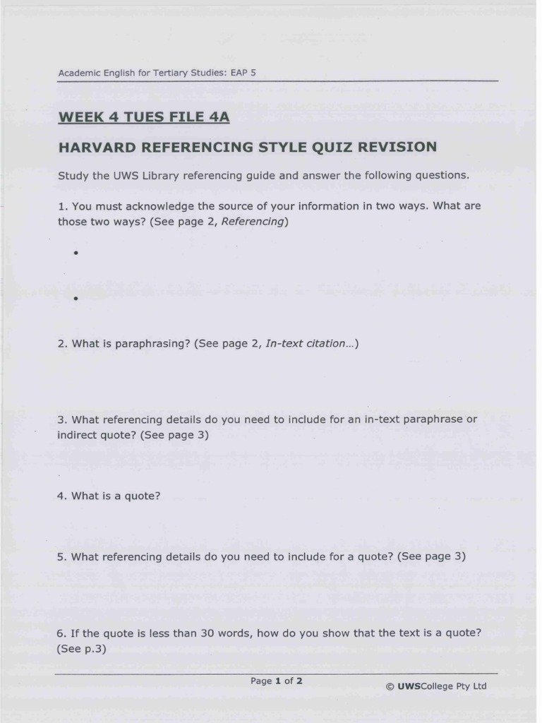 Harvard Referencing Guide Quiz Revision | PDF